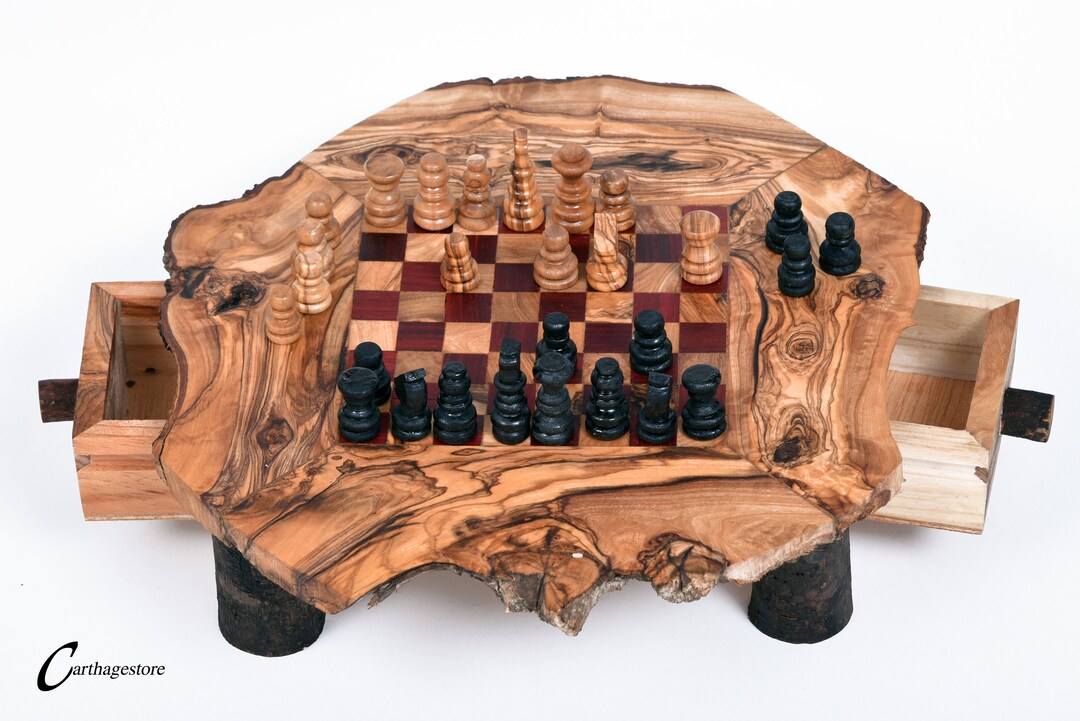 Complete Handmade Unique Luxury Olive Wood Chess Board, Wooden Chess ...