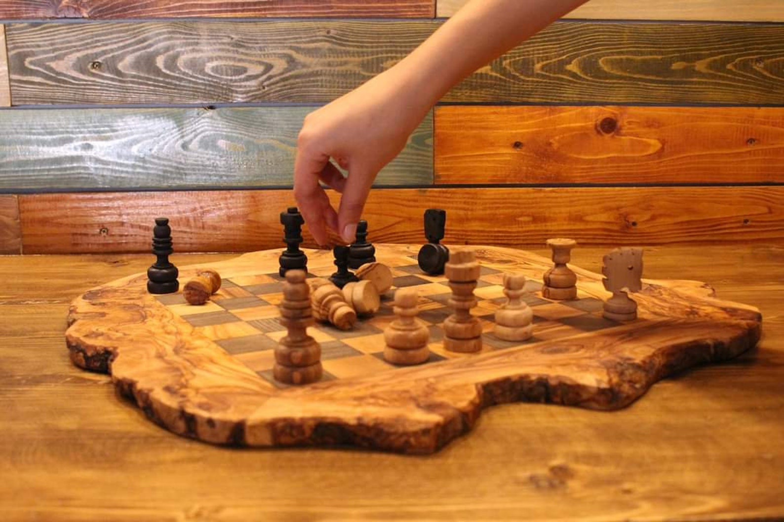 Complete Wooden Chess Games Board, Handmade Olive Wood Chess Set, Rough ...