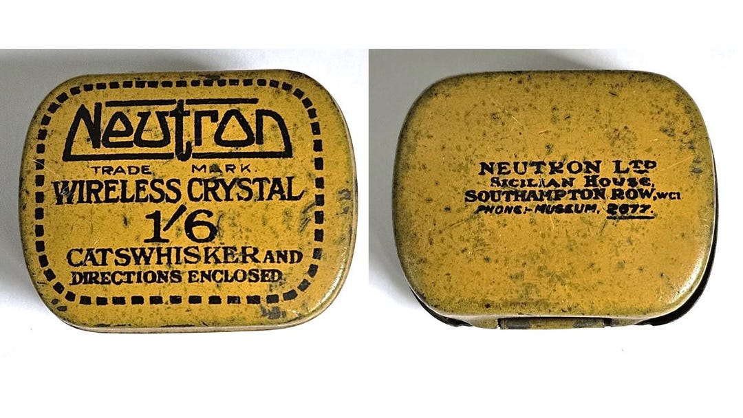 Vintage/ Antique 1920's Neutron Wireless Crystal Catswisker Tin With a ...
