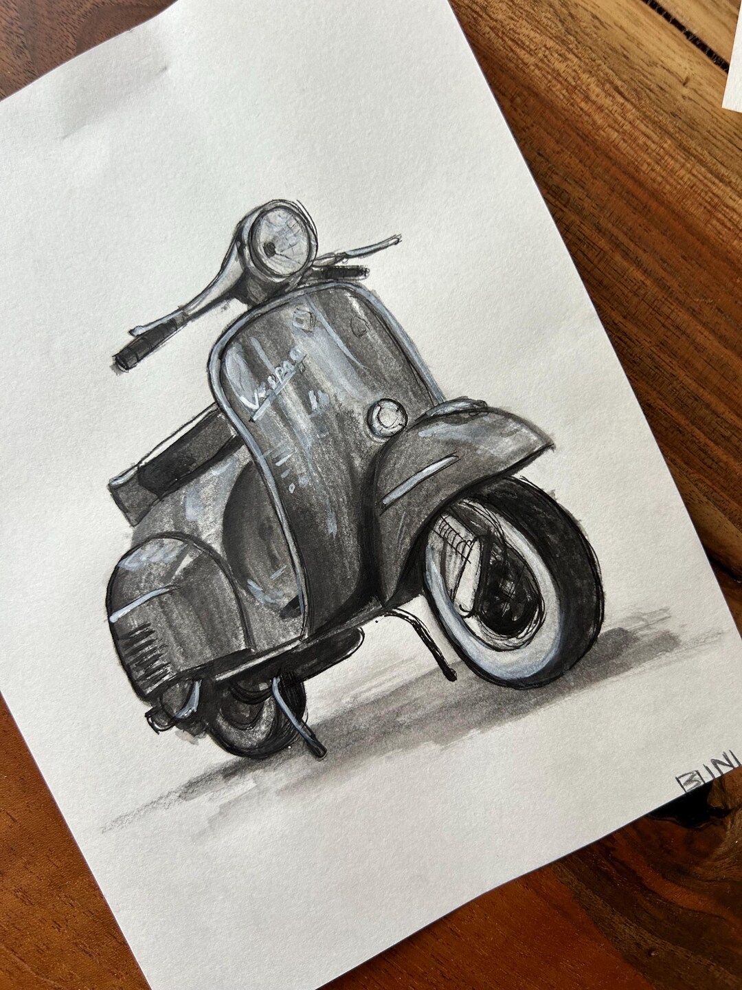 Pencil Drawing a VESPA , Custom Vespa Art Original, Hand Drawing Vespa ...