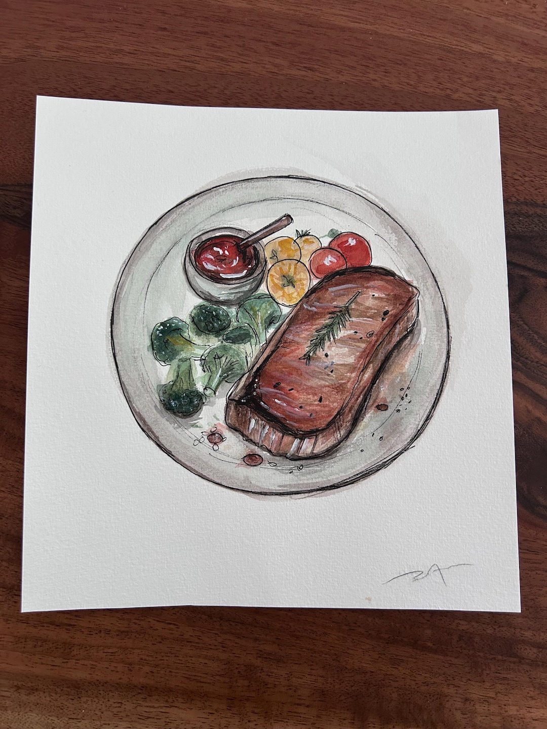 Watercolor Steak Painting – Food Illustration Kitchen Wall Art ...