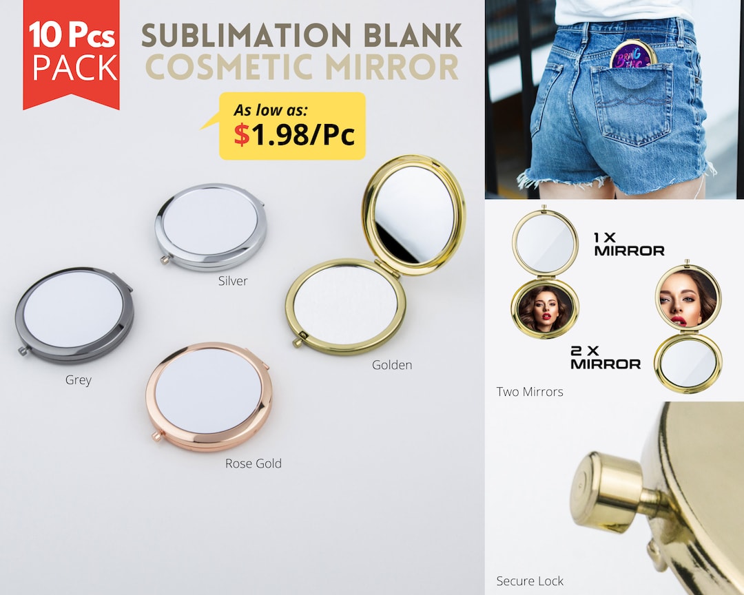 10x Sublimation Blank Compact Mirror: Personalized Pocket Gifts - Etsy