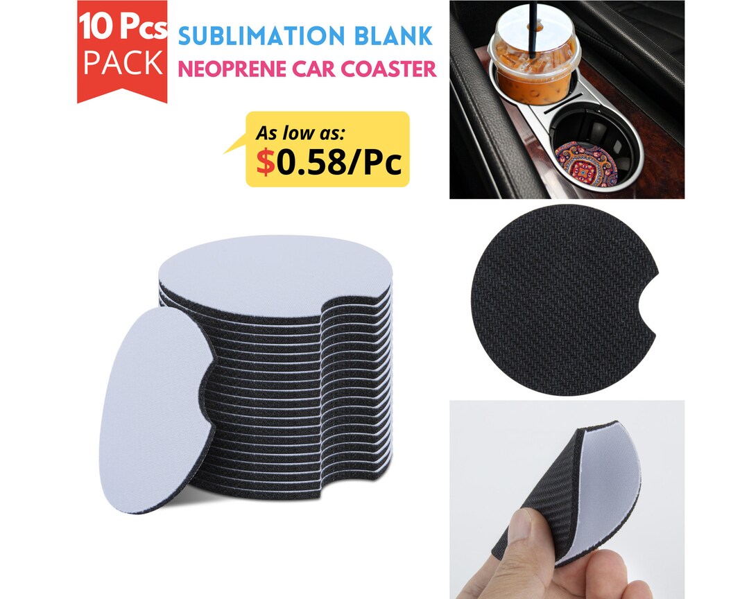 10x Pack Sublimation Neoprene Car Coaster Blanks Personalized Neoprene ...