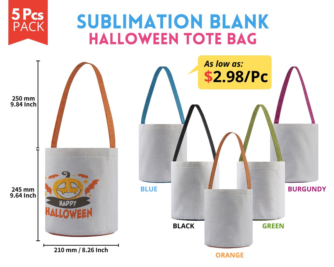 5x Halloween Basket Sublimation Blank, Halloween Bag Blanks, Poly Linen ...