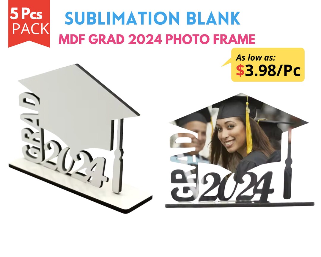 5x Pack Sublimation Blank MDF GRAD 2024 Photo Frame MDF Hard Board Grad ...