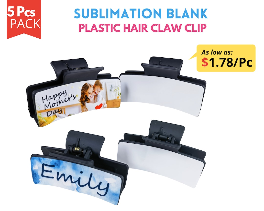 5x Pack Sublimation Blanks Plastic Hair Claw Clip | Custom Hair Clips ...