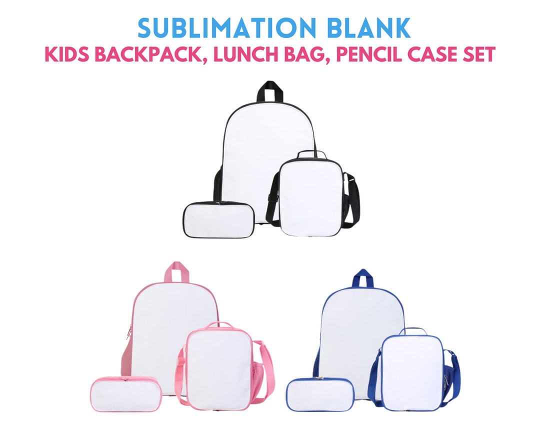 Sublimation Kids 12 Inch Backpack, Lunch Box, Pencil Case Set | Blank ...