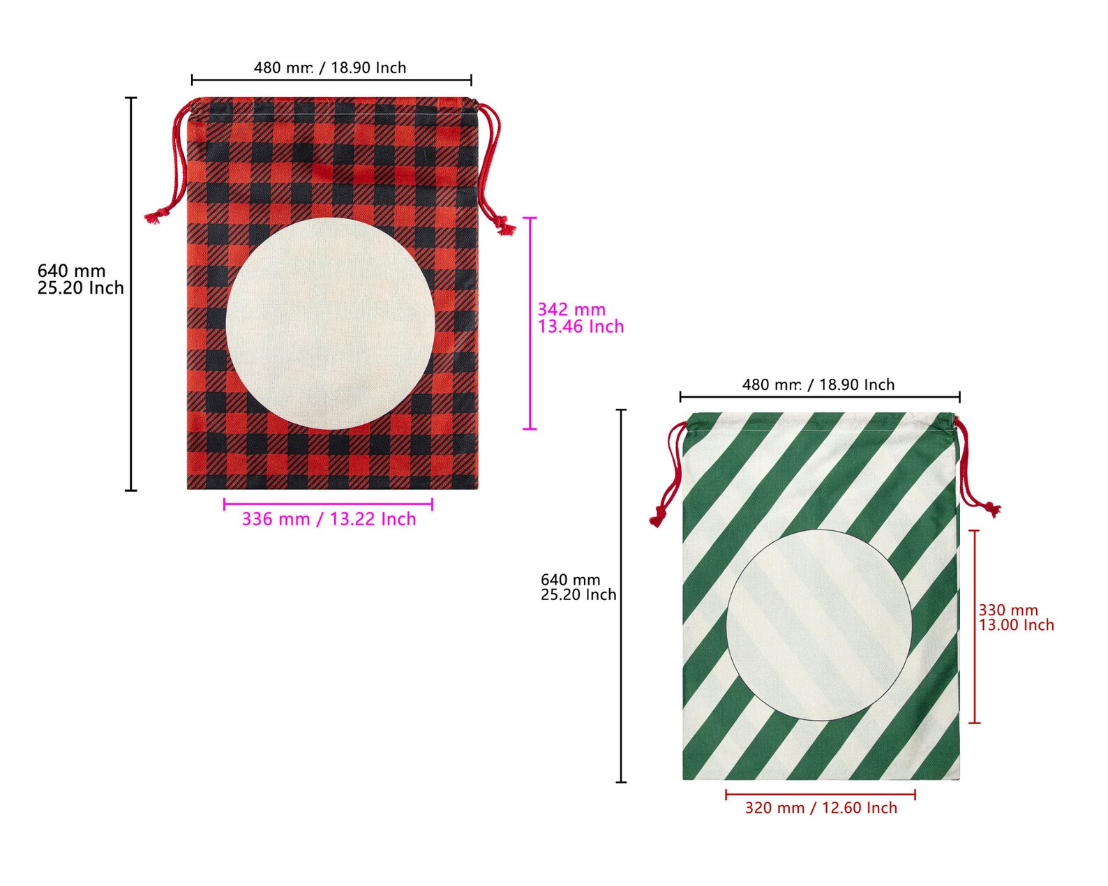 Santa Sack Sublimation Blanks, Plain Stripe Santa Sack Blanks ...