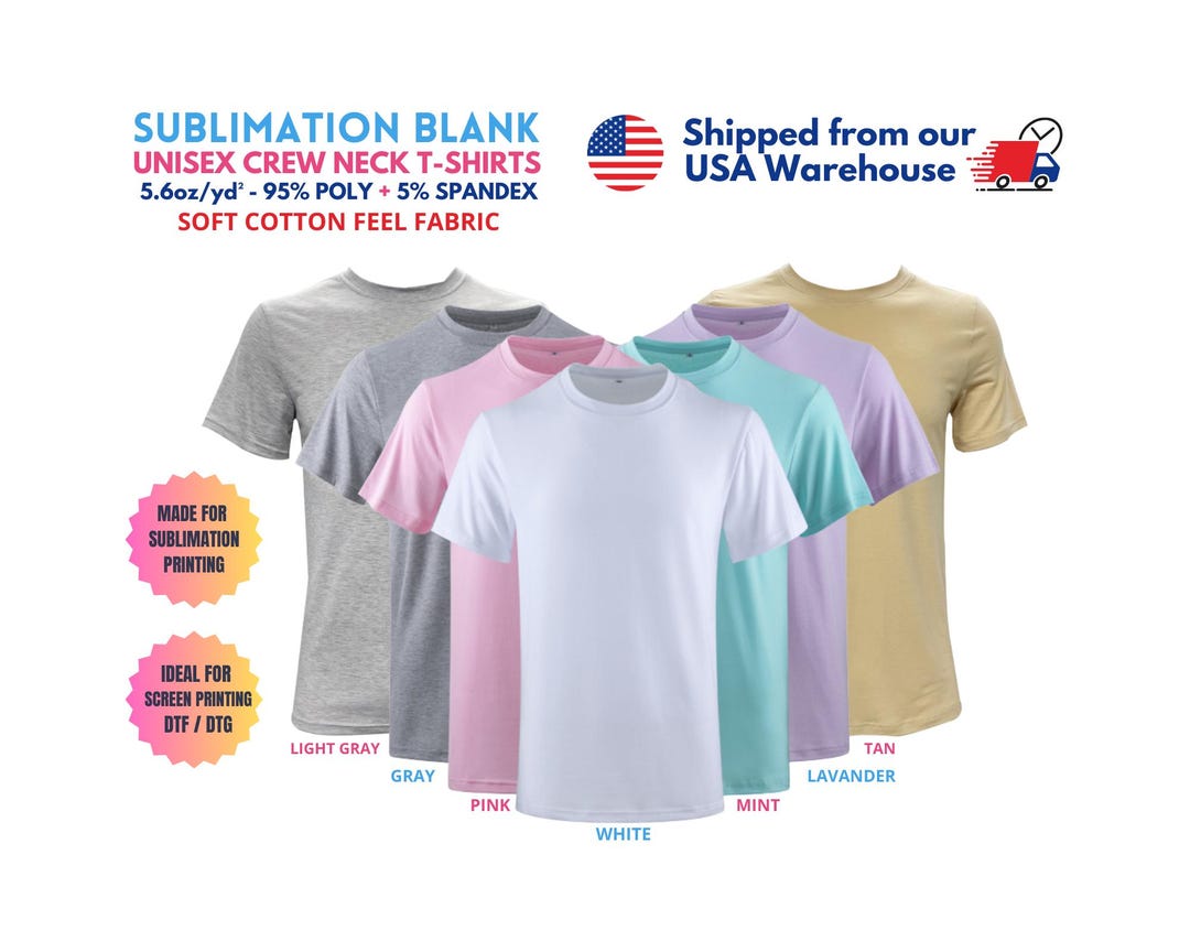 Sublimation Tshirts Blank | Polyester Cotton Feel Shirts | 5.6oz Unisex ...