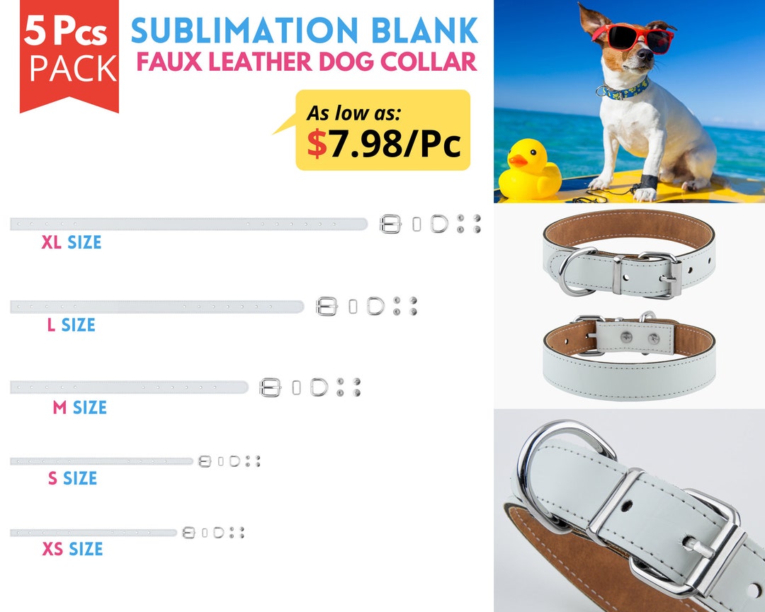 5 Pack Customizable Sublimation Printing Dog Faux Leather Collars Blank ...