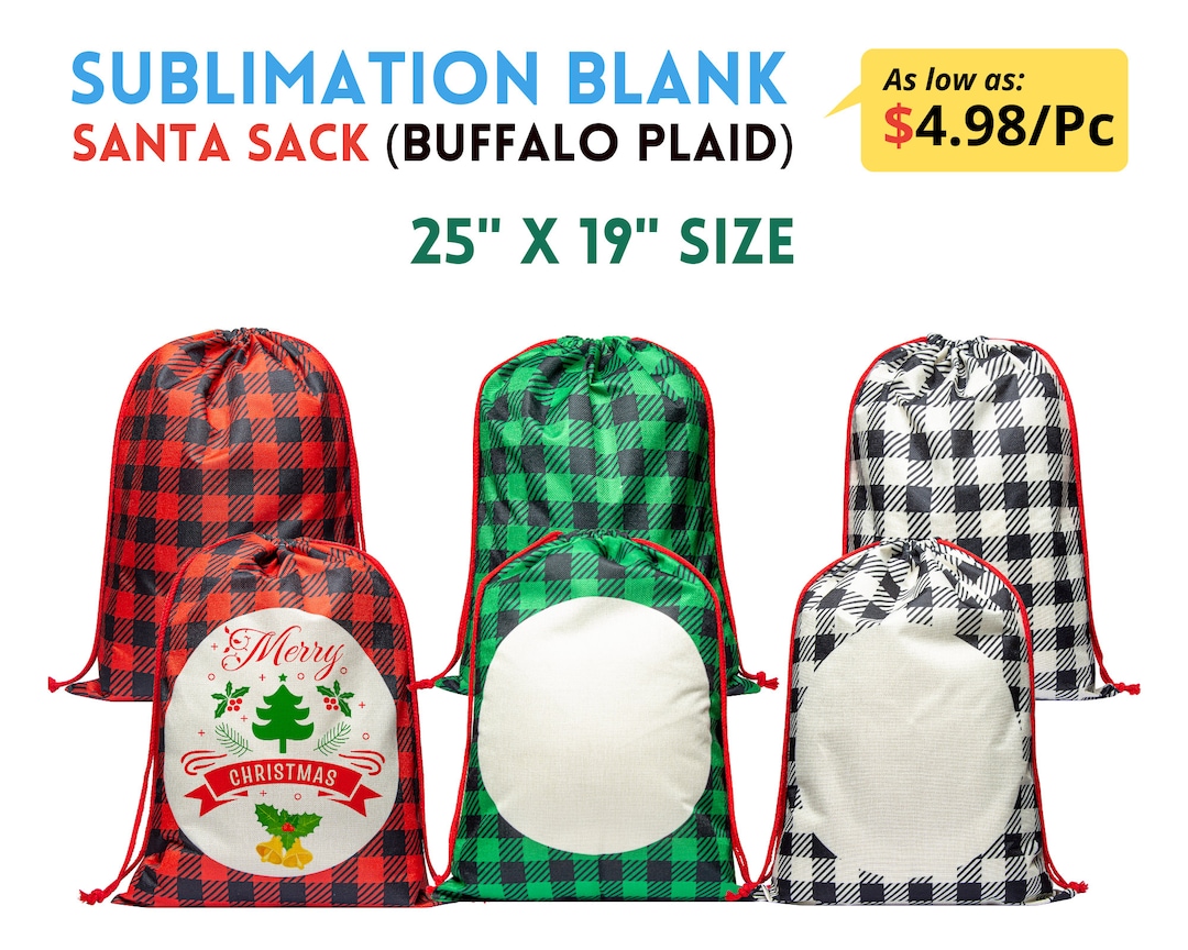 Santa Sack Sublimation Blanks, Buffalo Plaid Santa Sack Blanks ...