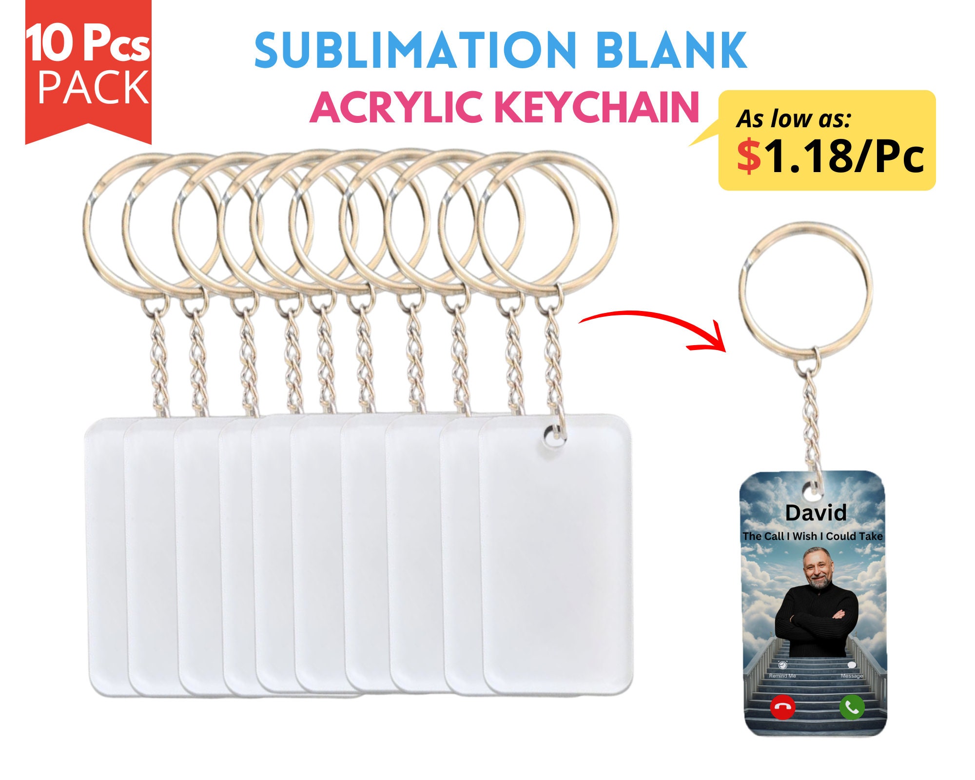 10x Pack Sublimation Acrylic Keychain Blank | Custom Acrylic Keychains ...