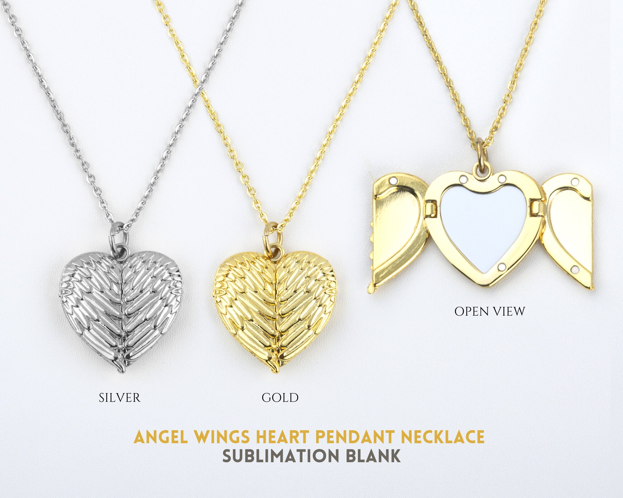 Sublimation Blanks Angel Wings Heart Necklace | Angel Wings Heart ...