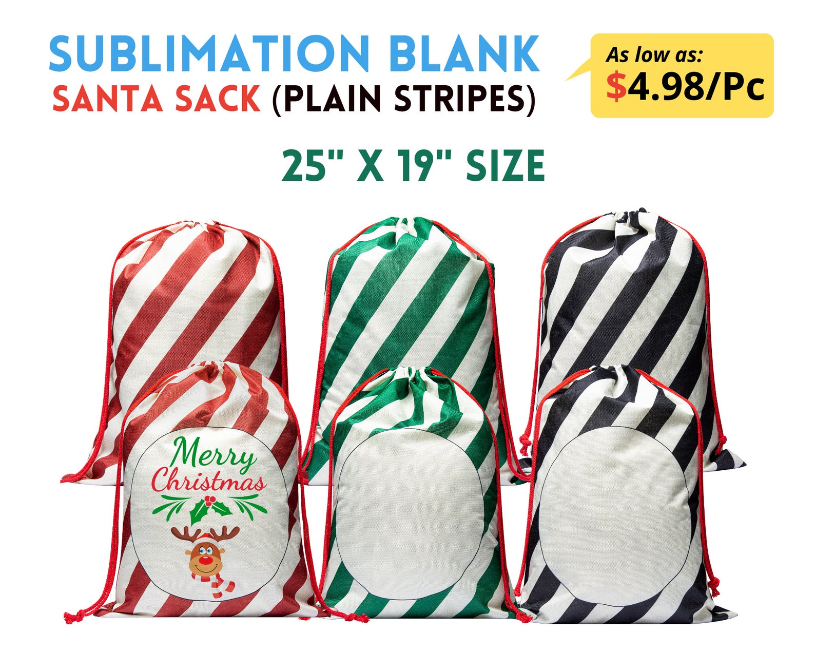 Santa Sack Sublimation Blanks Plain Stripe Santa Sack Blanks - Etsy