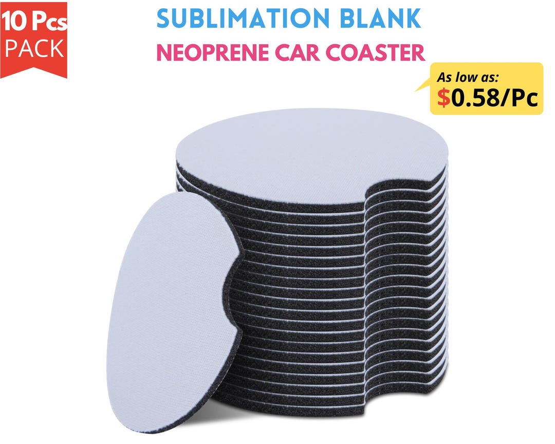 10x Pack Sublimation Neoprene Car Coaster Blanks | Personalized ...