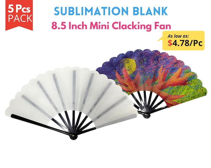 5pcs Pack 8.5 Inch MINI Sublimation Hand Clack Fan | DIY Printing Plastic Polyester Fan ...