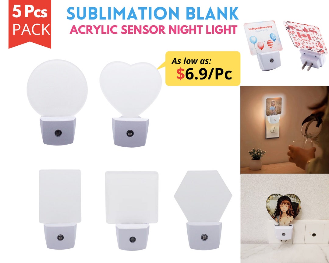 5x Pack Sublimation Blank Acrylic Sensor Night Light Indoor Outdoor ...