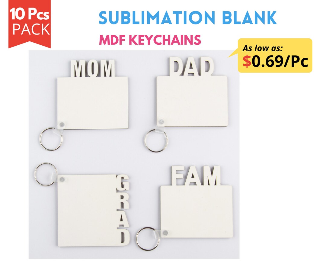10 Pack Sublimation MDF Keychains | Grad, Mom, Dad, Fam Keychains ...