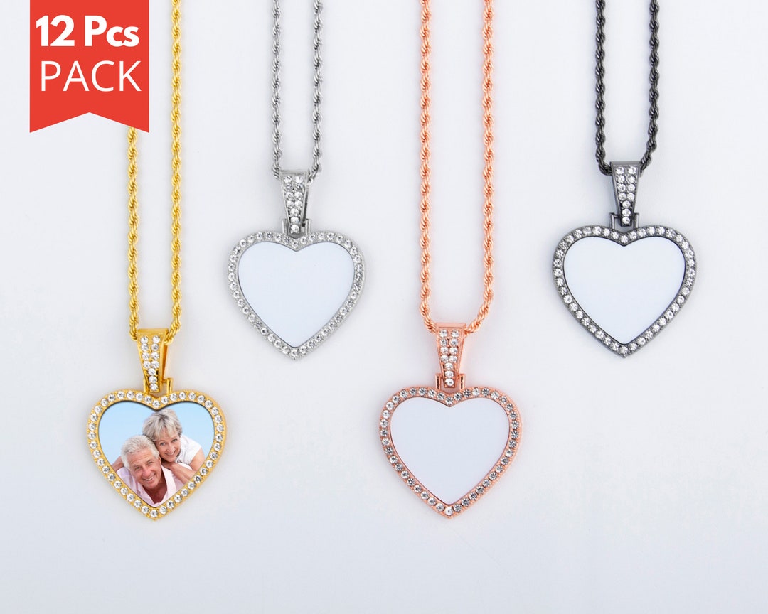 Heart Pendant Necklace Sublimation Blank | 12x Pack | Rhine Stone ...