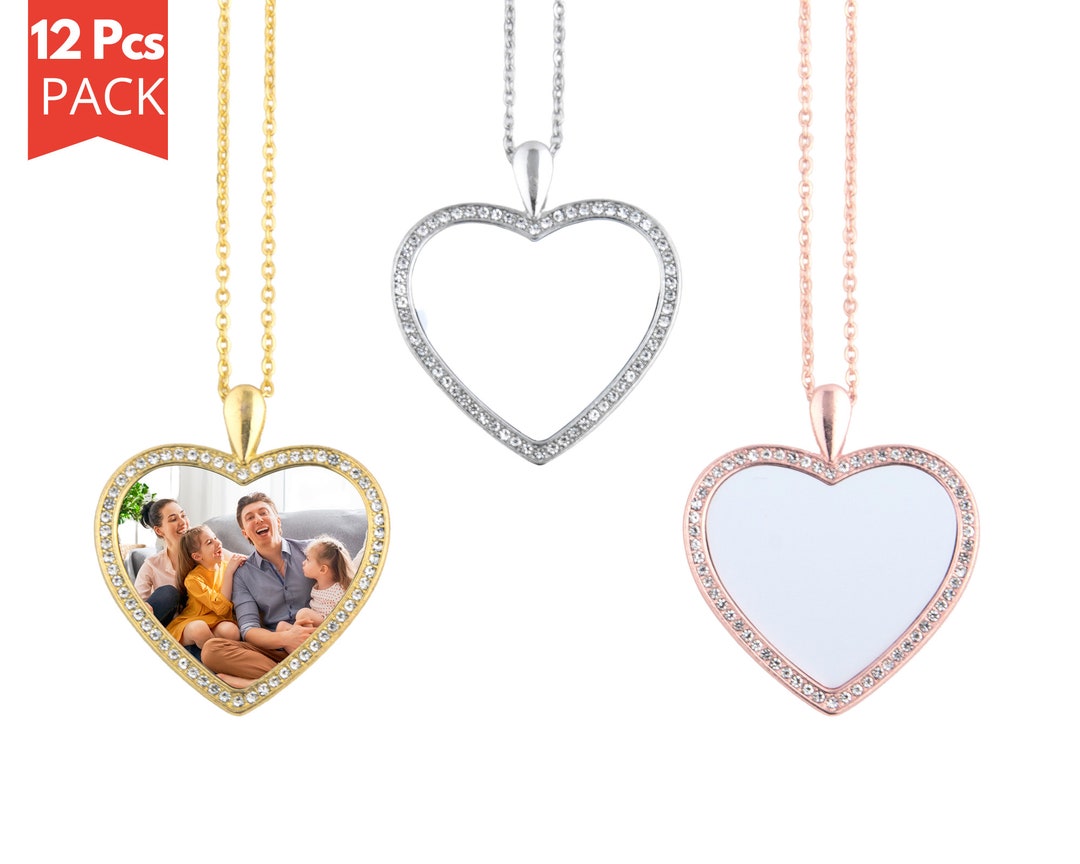 12x Heart Pendant Necklace Sublimation Blank Heart Jewelry 30mm Heart ...
