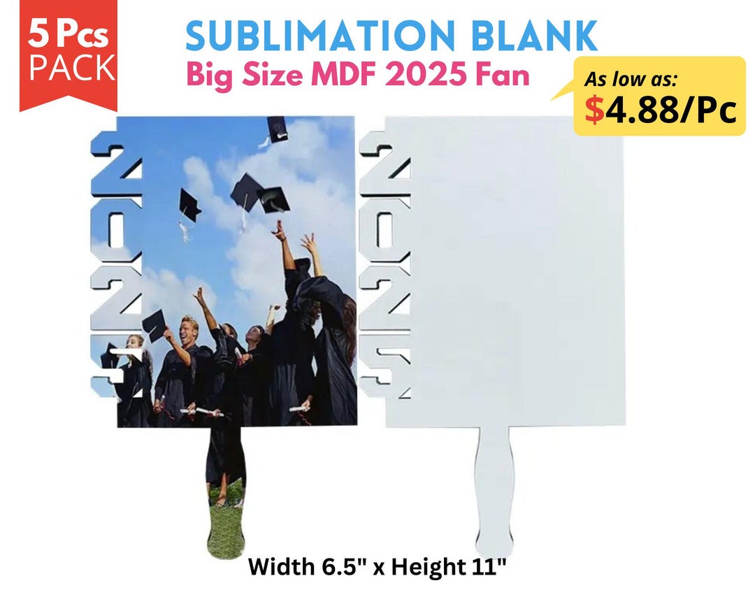 5 Pack Sublimation MDF 2025 Paddle Fan | Sublimation MDF 2025 Hand Held ...
