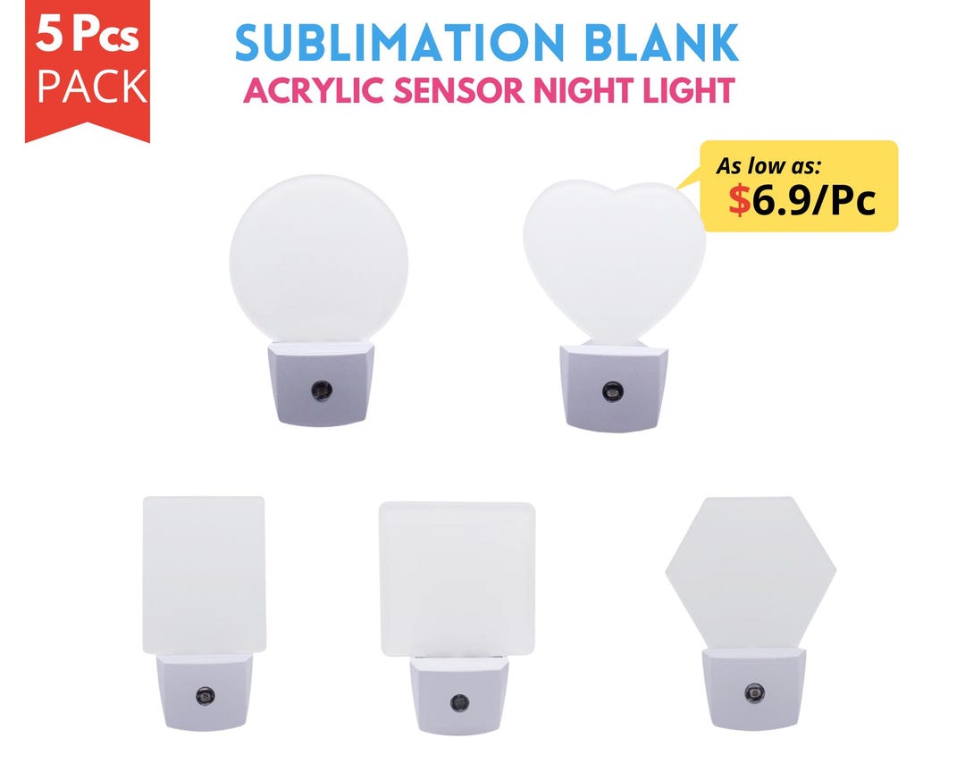 5x Pack Sublimation Blank Acrylic Sensor Night Light | Indoor Outdoor ...