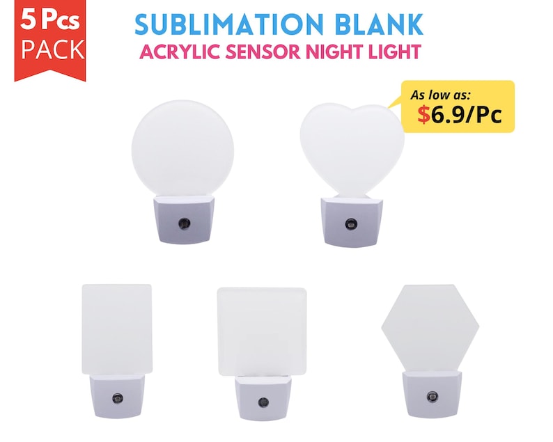 5x Pack Sublimation Blank Acrylic Sensor Night Light | Indoor Outdoor ...