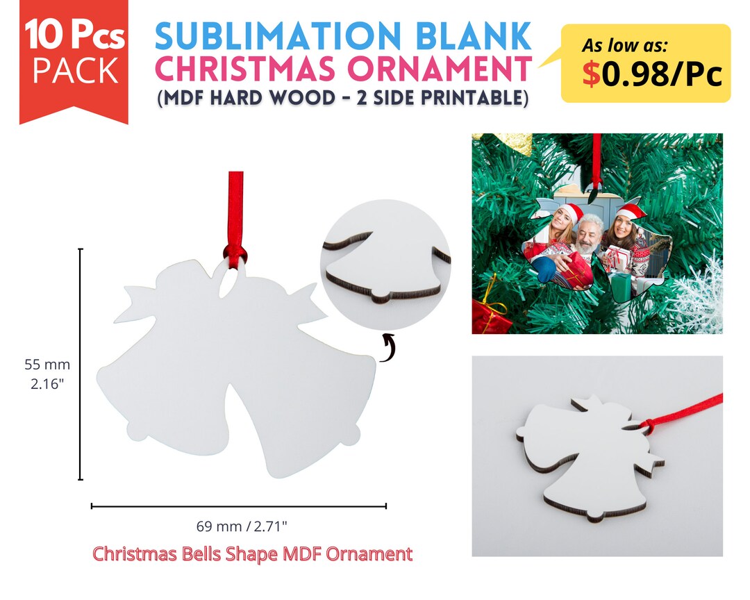 10x Sublimation Christmas Ornaments Blanks | Double Sided MDF Ornament ...