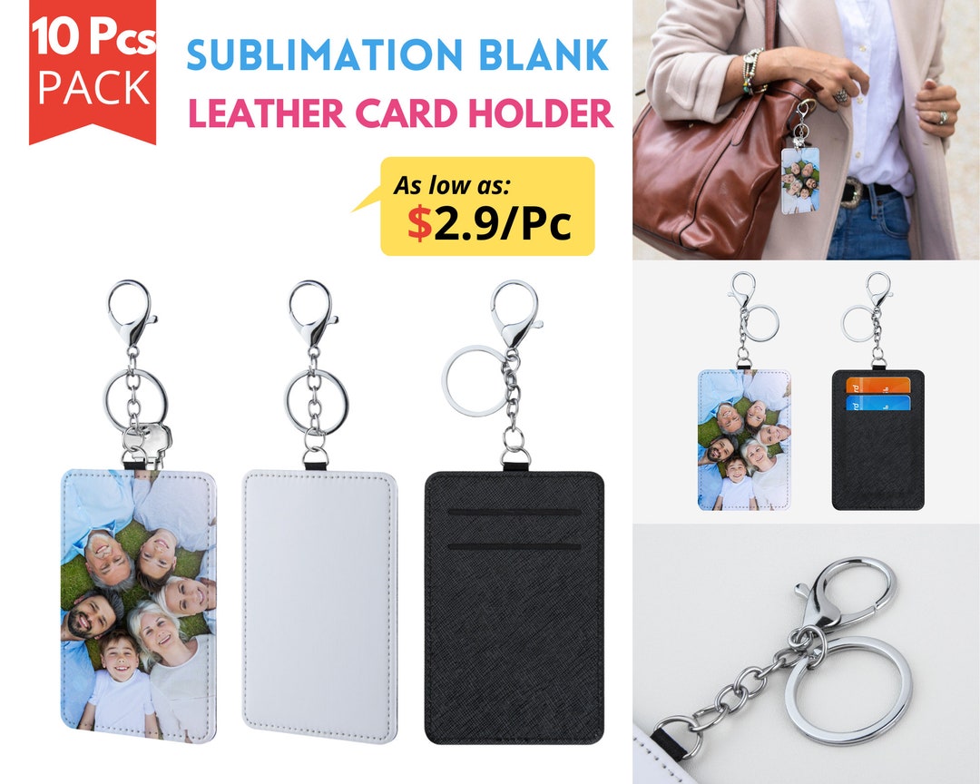 10x Pack Sublimation Slim Card Holder Leather PU Keychain Card Holder ...