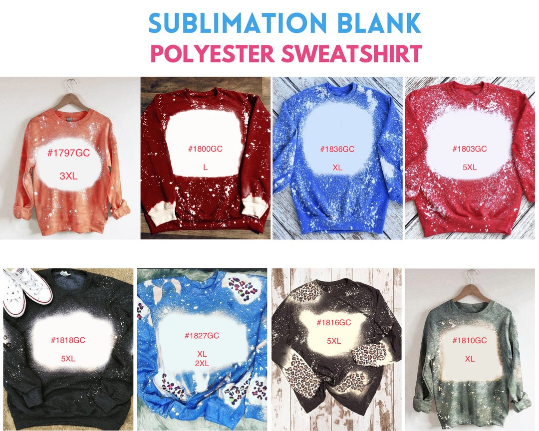 100% Polyester Sublimation Faux Bleached Sweatshirts | Unisex Bleach ...
