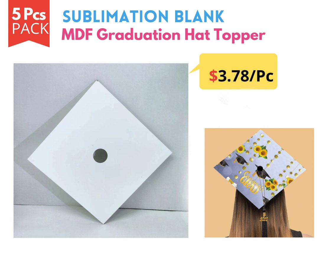 5 Pack Sublimation MDF Graduation Hat Topper Blank | Custom Cap Topper ...