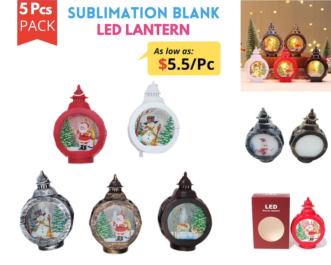 5x Pack Sublimation Blank LED Lantern for Christmas Halloween Custom ...