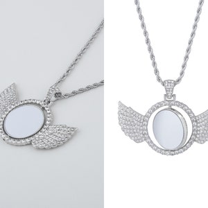 12PCS X Pack Rotating Circle Angel Wing Pendant Necklaces Sublimation ...