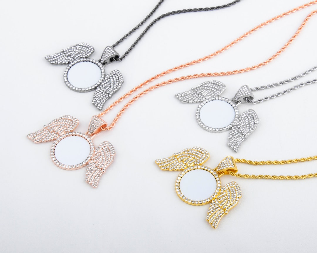 Sublimation Angel Wings Necklace | Hip-hop Bling Custom Necklace With ...