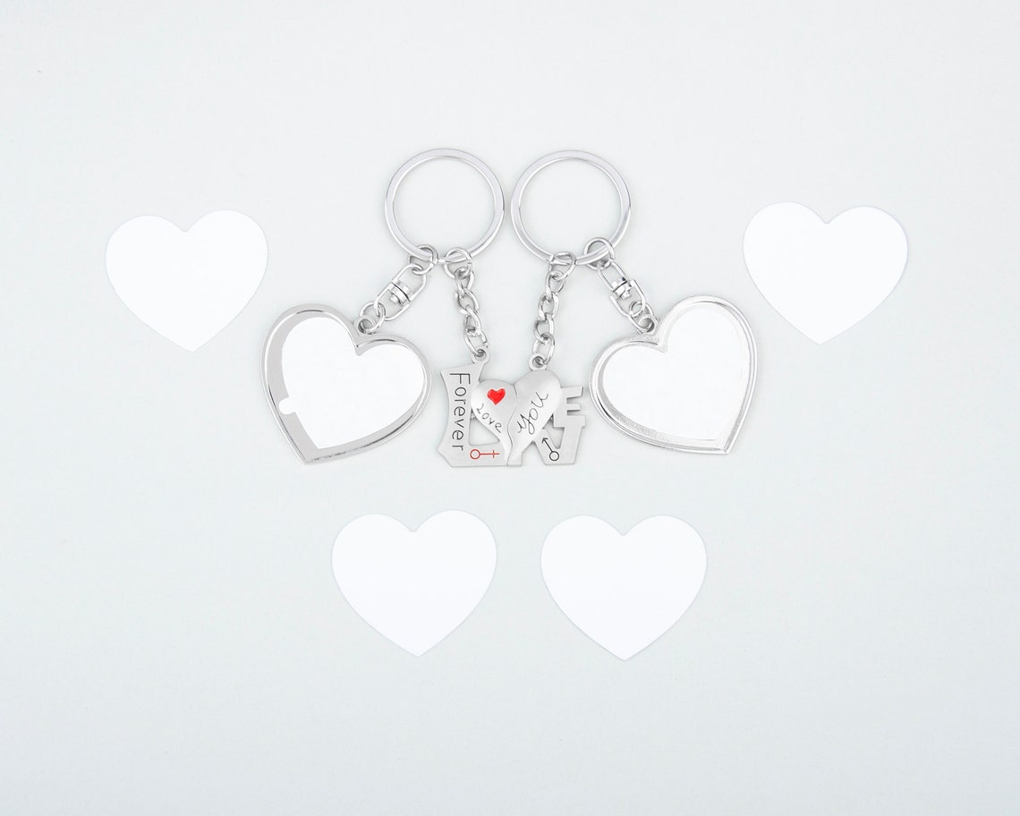 Sublimation Keyring Blank Heart Shape Couple Keychain With - Etsy