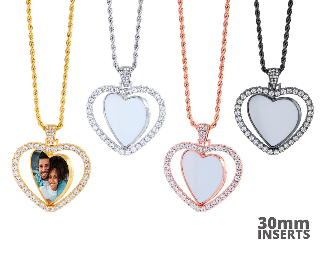 Rotating Heart Pendant Necklaces Sublimation Blank | Two Side Printable ...