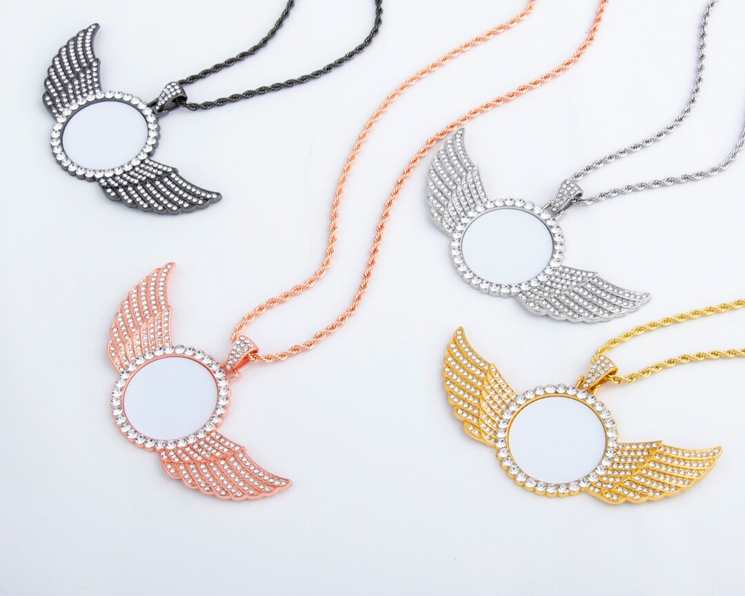 Angel Wings Necklace Sublimation Blanks | With 30mm Round Dye Sub ...