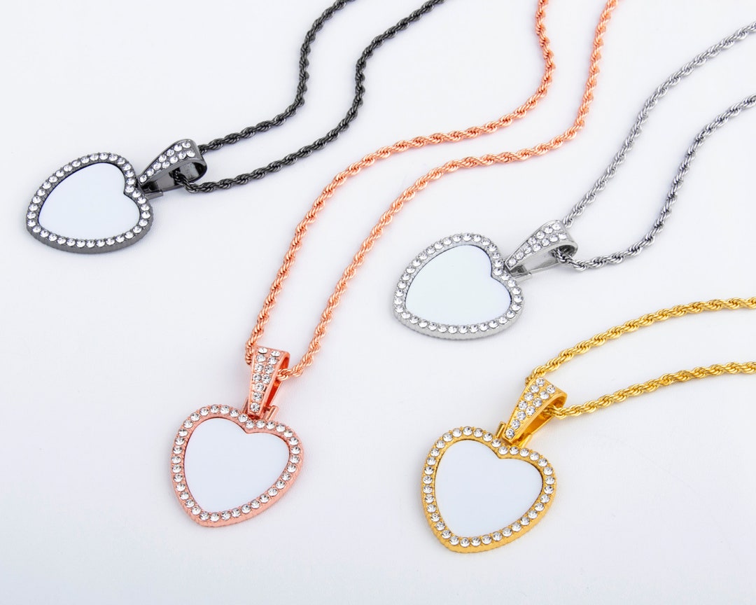 Sublimation Blank Heart Pendant Necklace | Rhine Stone Jewelry | With ...