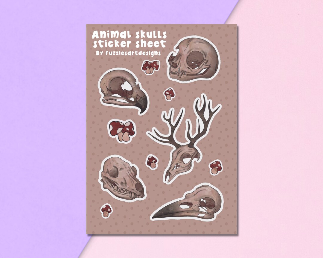 A6 Animal Skull Sticker Sheet Gothic Gift Set Halloween Nature Woodland ...