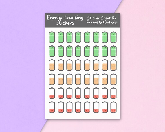 Battery Energy Tracker Sticker Sheet Emotions Childrens | Etsy