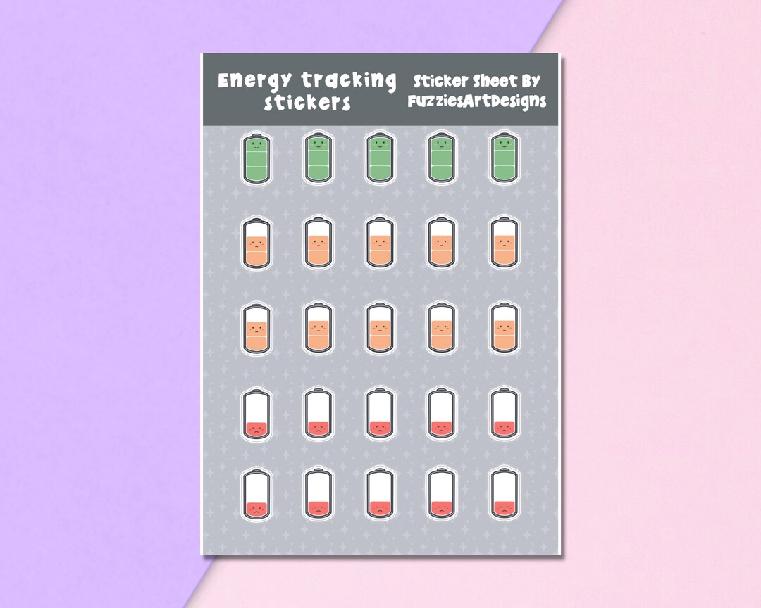 Battery Energy Tracker Sticker Sheet Emotions Childrens Gift Cute ...