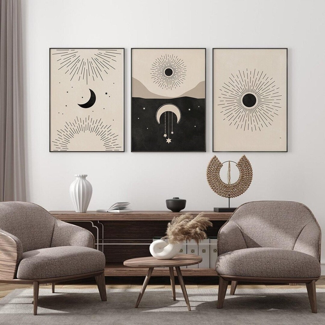 Neutral Boho Wall Art Sun Stars Moon Posters and Prints Children's Room ...
