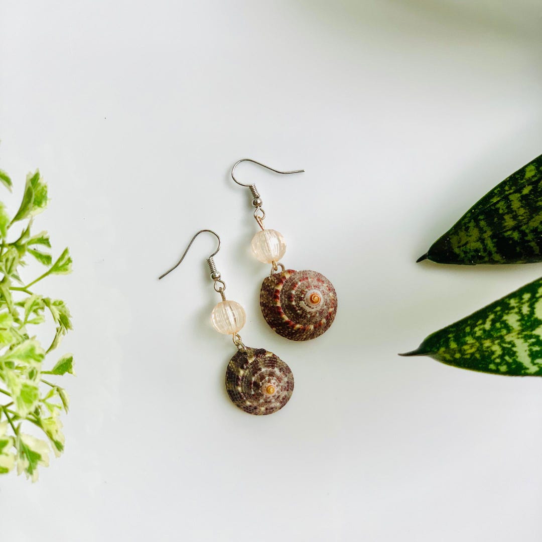 Natural Ceylon Red Trochus Shell Earrings Handpicked Handmade Seashells ...