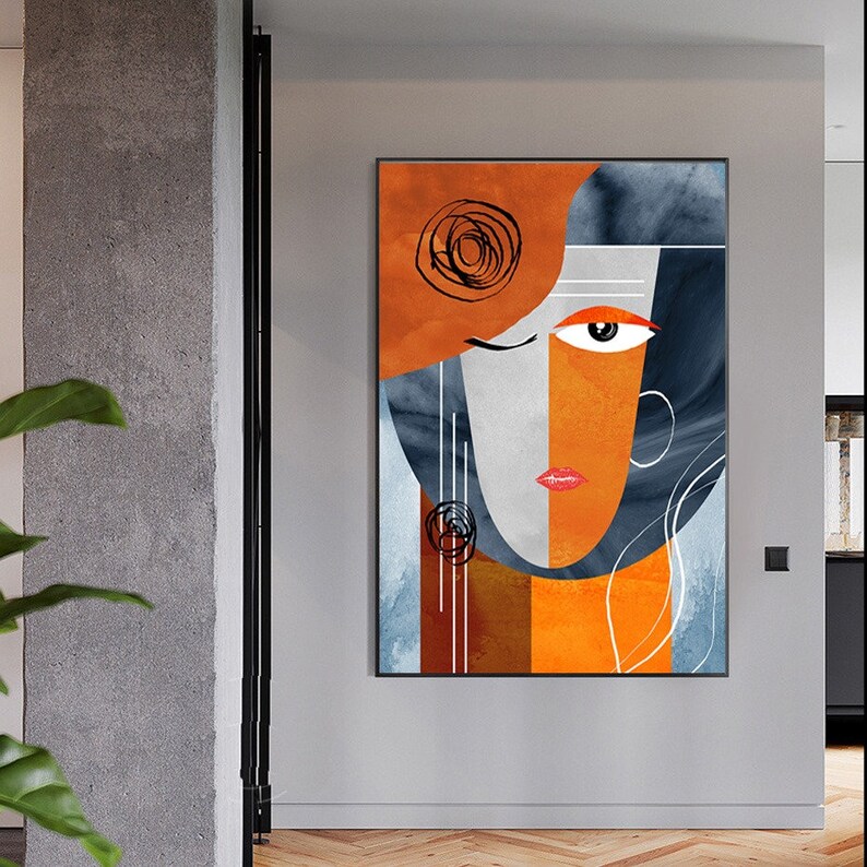 Modern Abstract Faces Geometric Canvas Painting Contemporary - Etsy