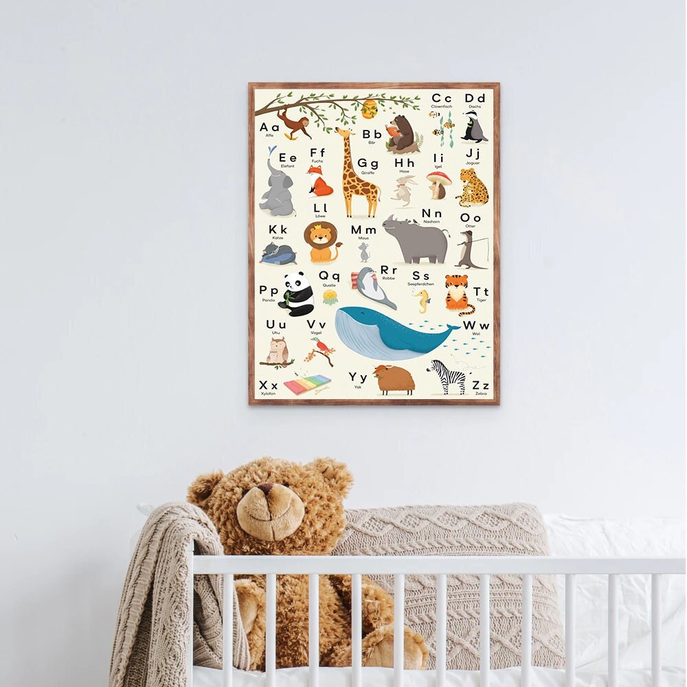 Animal Alphabet Nursery Wall Educate Poster Painting Pinyin English ...