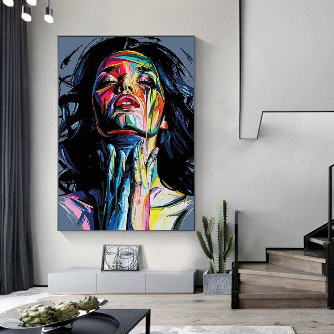 Beautiful Abstract Woman Face Graffiti Colorful Wall Art Canvas ...