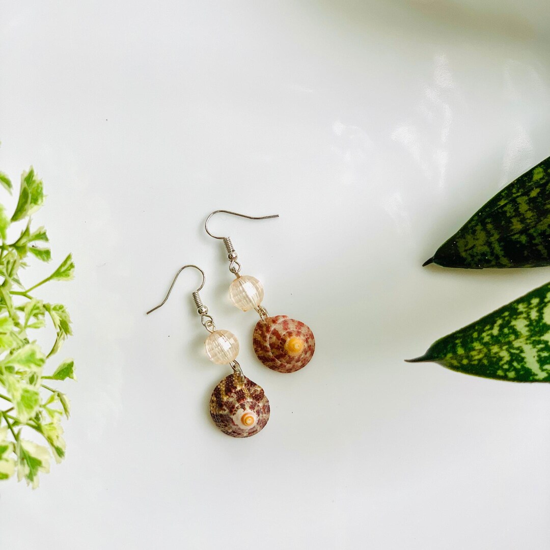 Natural Ceylon Red Trochus Shell Earrings Handpicked Handmade Seashells ...