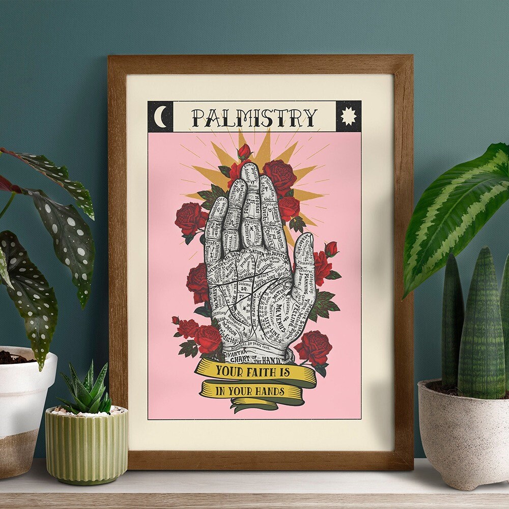 Retro Palmistry Hand Poster Fortune Teller Chiromancy Canvas Painting ...