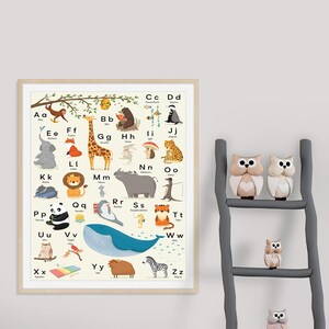 Animal Alphabet Nursery Wall Educate Poster Painting Pinyin English ...
