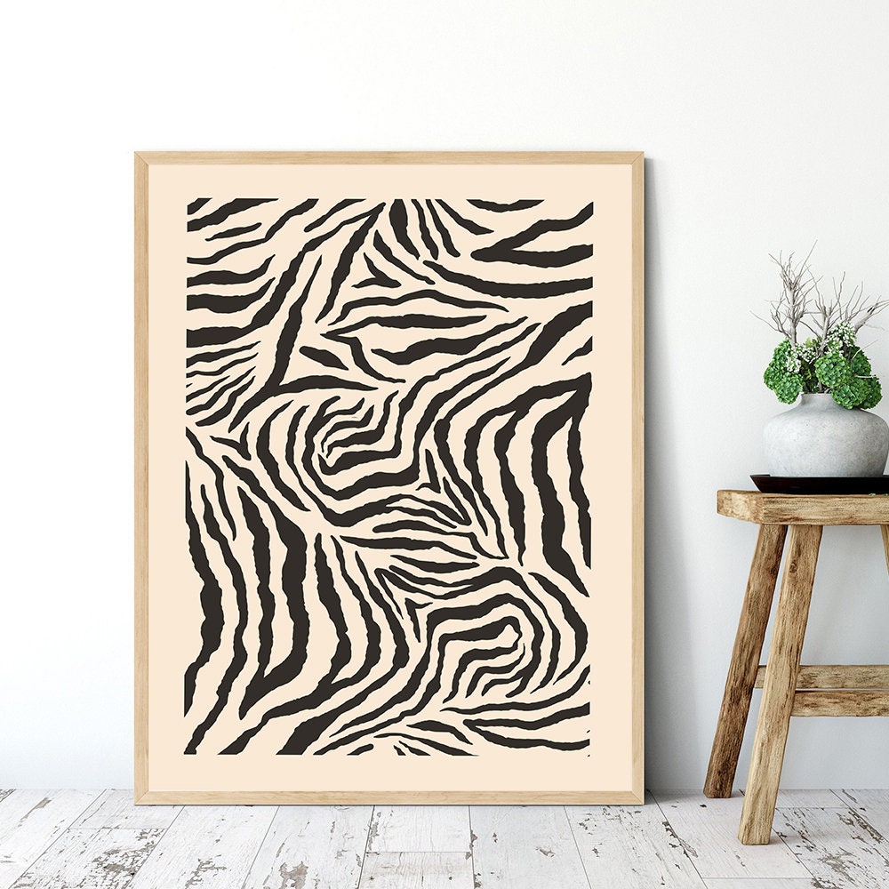 Abstract Black Beige Zebra Poster Minimalist Line Canvas Print ...